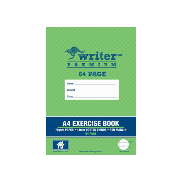 Writer Premium A4 64pg 14mm Dotted Thirds Exercise Book - LJ Harper
