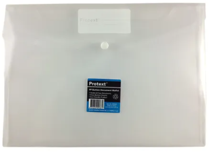 Protext A5 Clear Button Document Wallet - LJ Harper